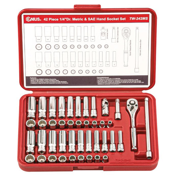 Genius Tools 42 Pce Metric&SAE 1/4" Deep Socket Set – Car Crazy Industries